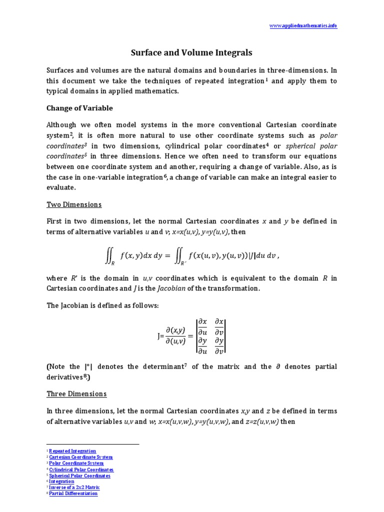 Surface and Volume Integral | PDF | Coordinate System | Cartesian ...