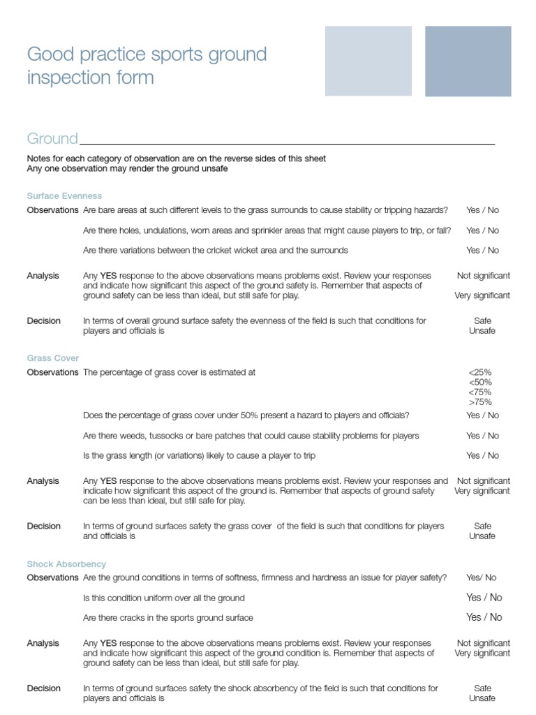 Sports Ground Inspection Form | PDF | Cricket | Safety