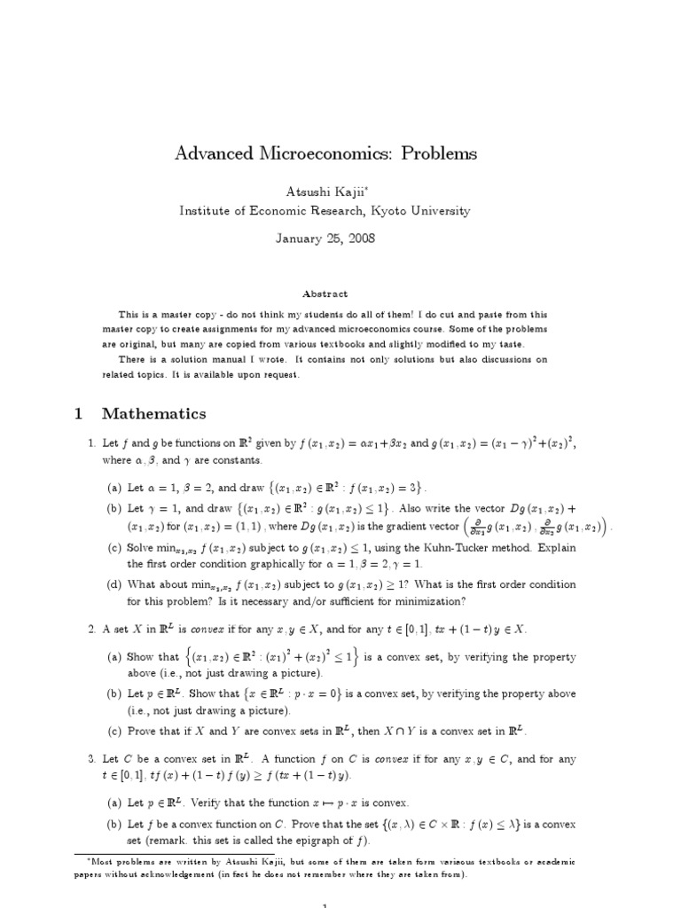 Advanced Microeconomics Problems | PDF | Demand Curve | Demand