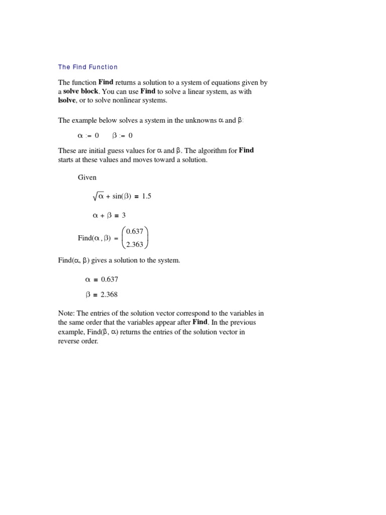 Using Find to Solve Equations in Mathcad | PDF | Equations | Applied ...