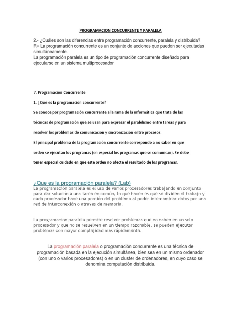 Programacion Concurrente y Paralela | PDF | Computación paralela | Unidad Central de procesamiento
