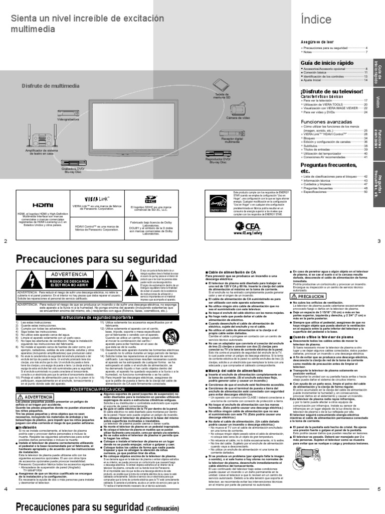 Manual de TV 42" Panasonic | PDF | Enchufes y tomas de corriente alterna | Televisión