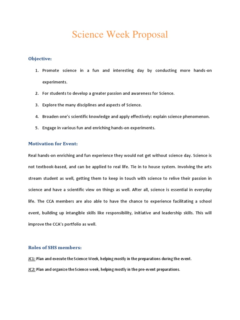 Science Week Proposal 2 June | PDF | Ph | Science