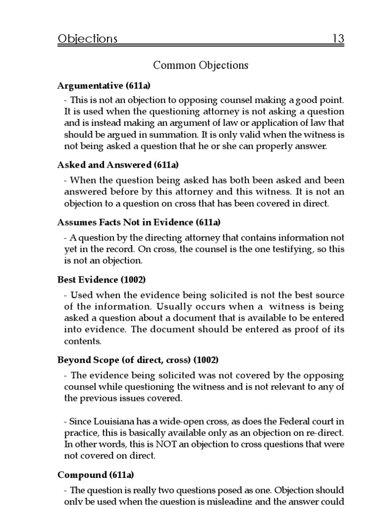 Objections 13 Common Objections: Argumentative (611a) | PDF