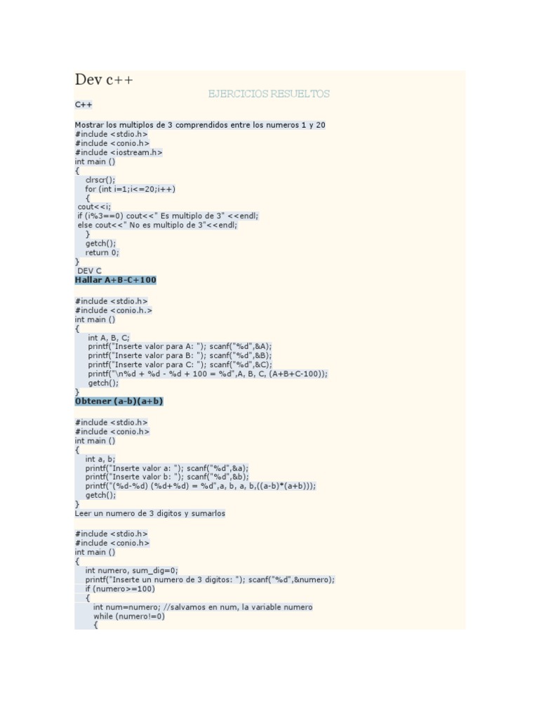 Ejemplos de Dev C ++ | Descargar gratis PDF | Tecnología de medios | Bibliotecas de computadoras