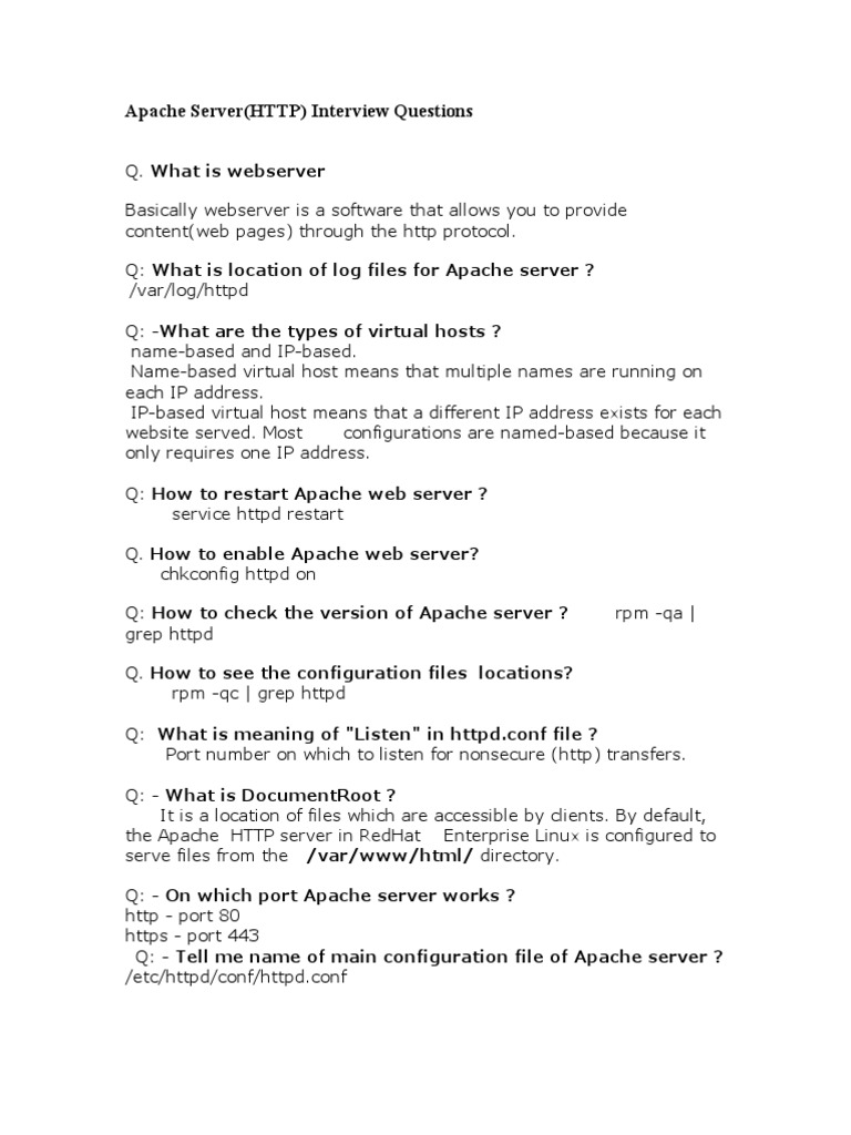 Apache Server (HTTP) Interview Questions | PDF | Web Server | Internet & Web
