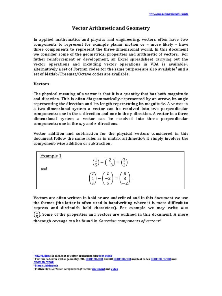 Vector Arithmetic and Geometry | PDF | Euclidean Vector | Norm ...