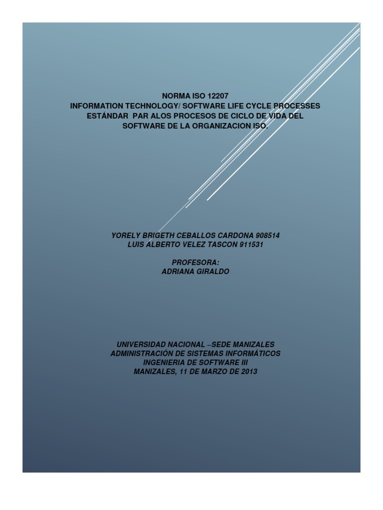 Norma Iso 12207 PDF | PDF | Evaluación del ciclo de vida | Software