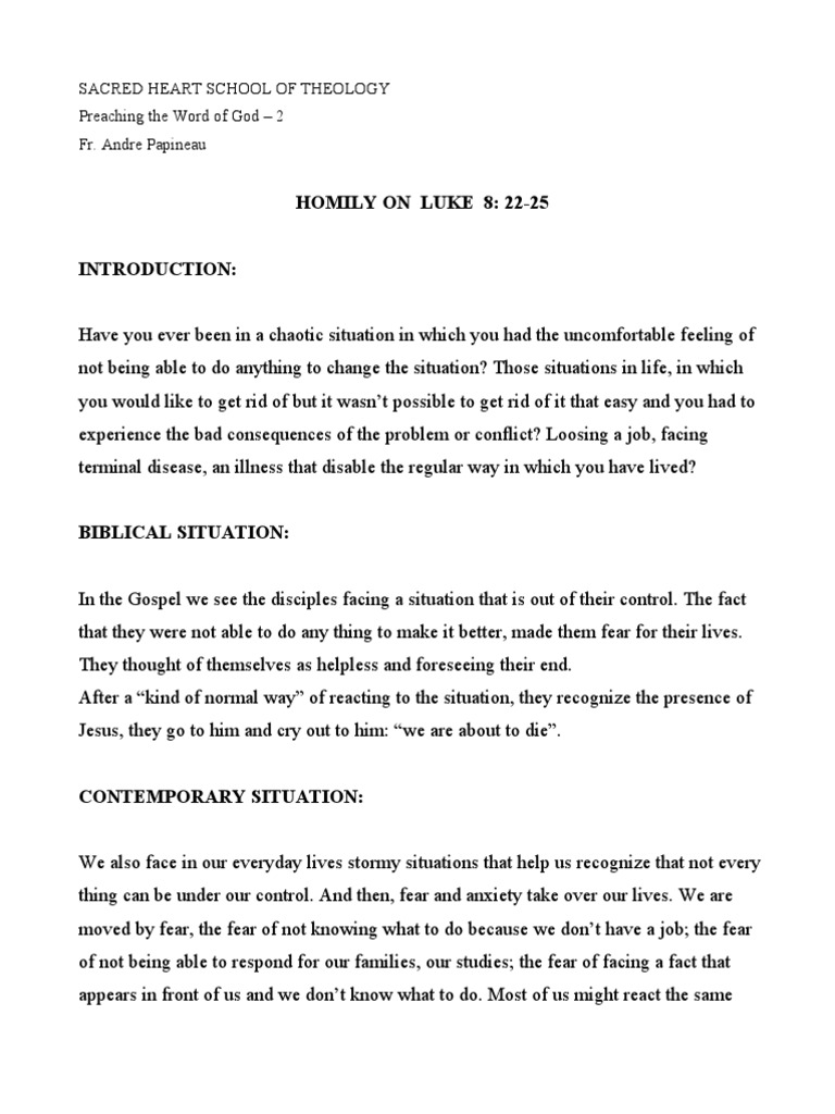 Homily on Luke 8 22-25 | Disciple (Christianity) | Faith