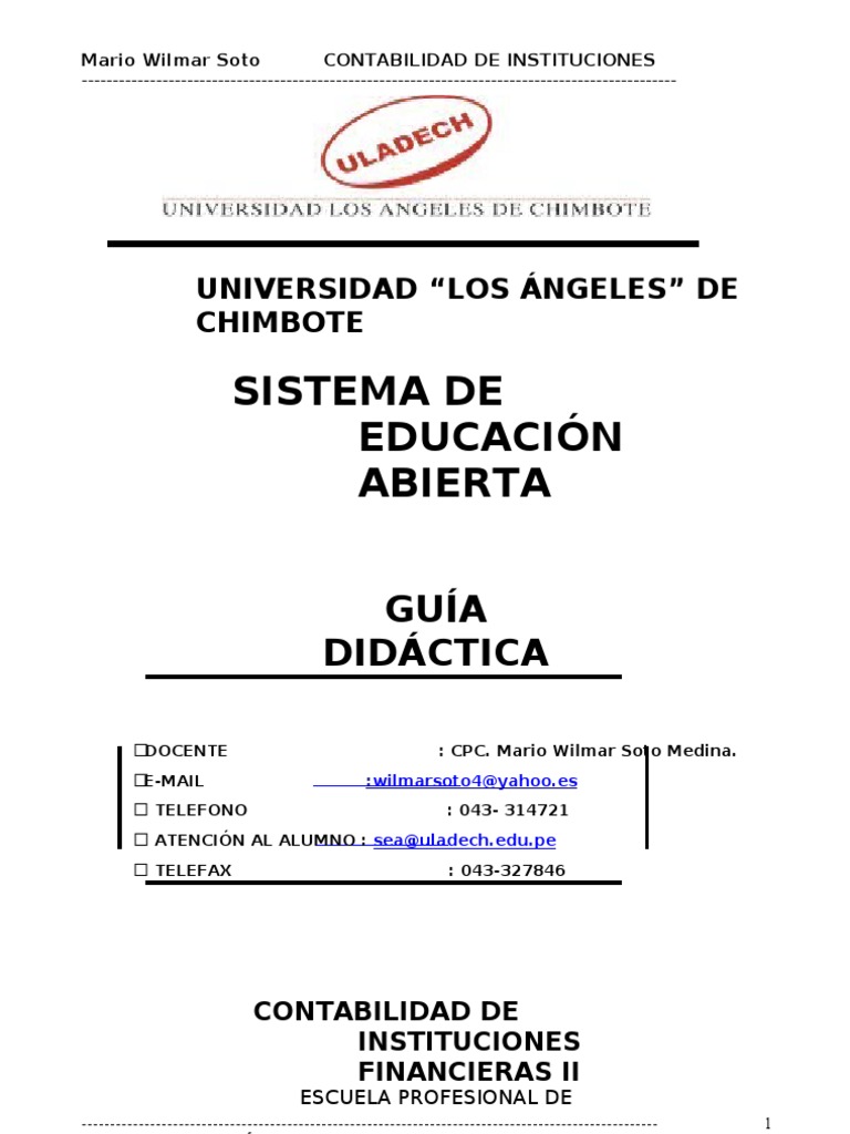 Guia de Contab - de Instit. Financ. II | PDF | Sistema financiero | Contabilidad