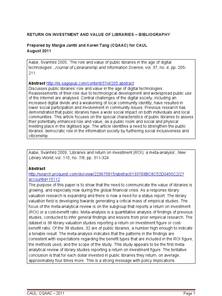 Value of Libraries | Download Free PDF | Return On Investment | Libraries