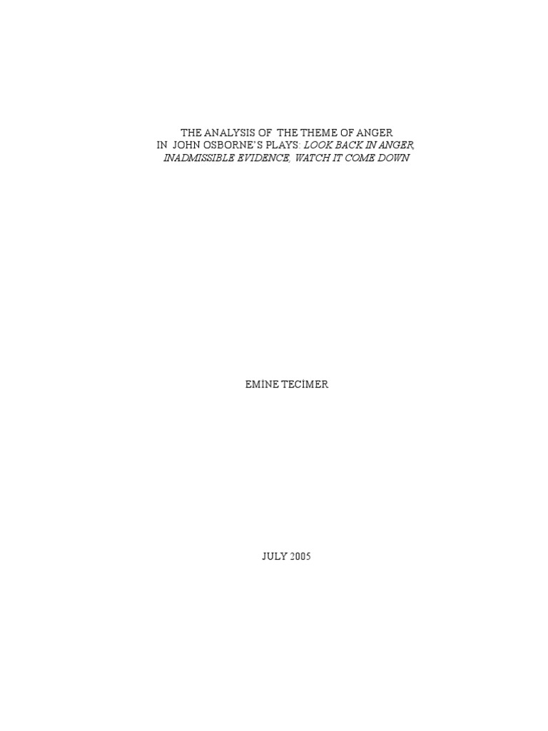 The Analysis of The Theme of Anger in John Osborne'S Plays: Look Back ...