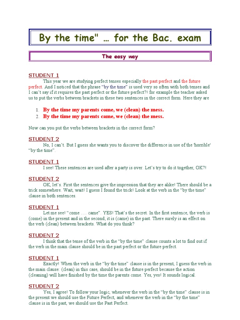 Understanding "By the Time" Tenses | PDF | Perfect (Grammar) | Verb