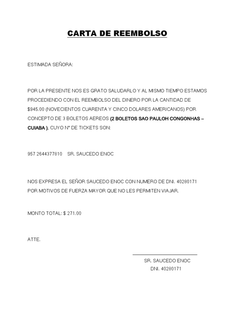 Carta de Reembolso | PDF Carta de Reembolso | PDF