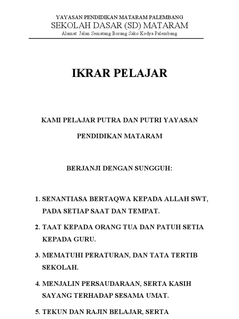 Ikrar Pelajar | PDF