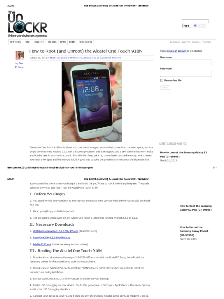 How To Root (And Unroot) The Alcatel One Touch 918N - TheUnlockr | PDF ...