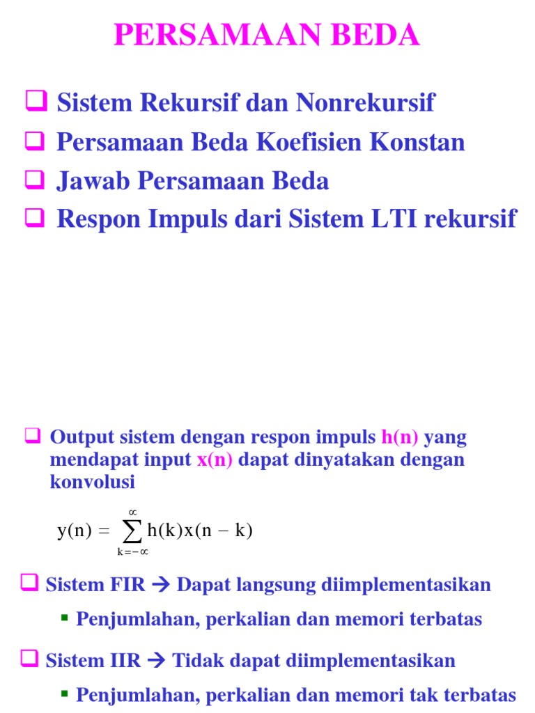 Sistem Rekursif dan Nonrekursif dalam Persamaan Beda | PDF | Metode & Bahan Ajar | Sains ...