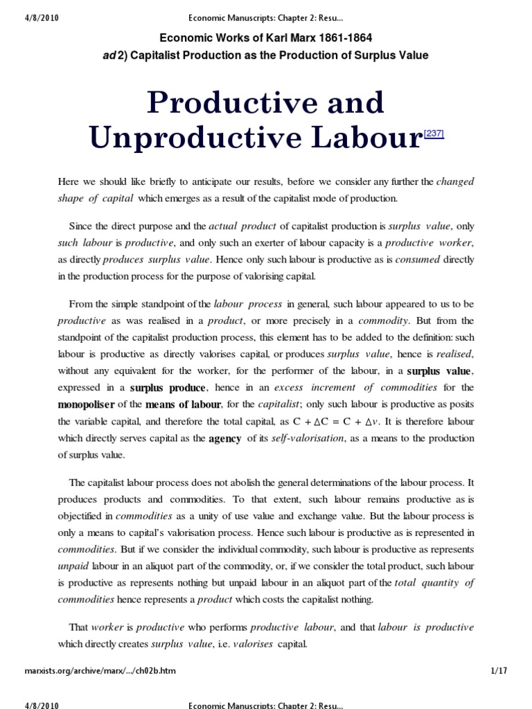 Productive Unproductive Labor Marx | PDF | Capitalism | Capital (Economics)