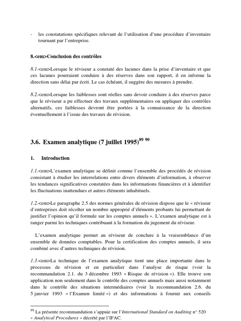Examen analytique en audit financier | PDF