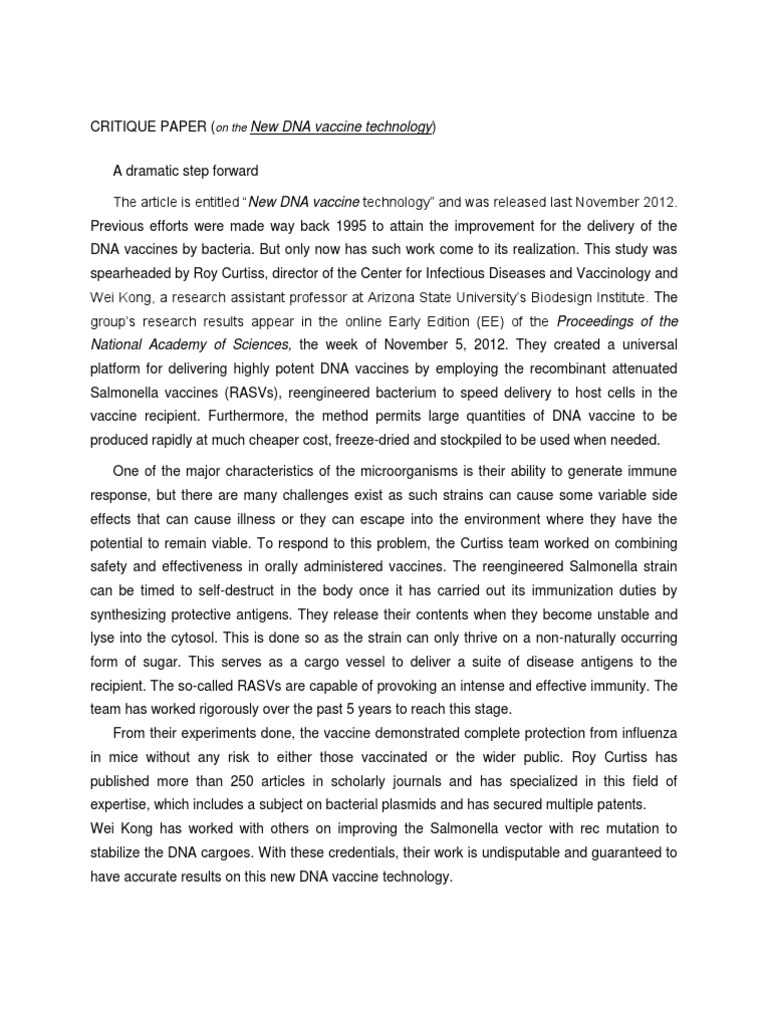 Critique Paper | PDF | Vaccines | Biotechnology