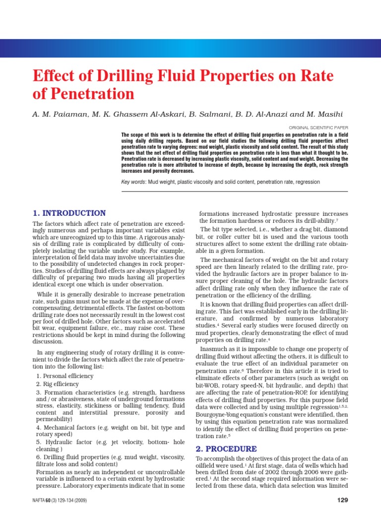 Effect of Drilling Fluids On ROP | PDF | Oil Well | Viscosity