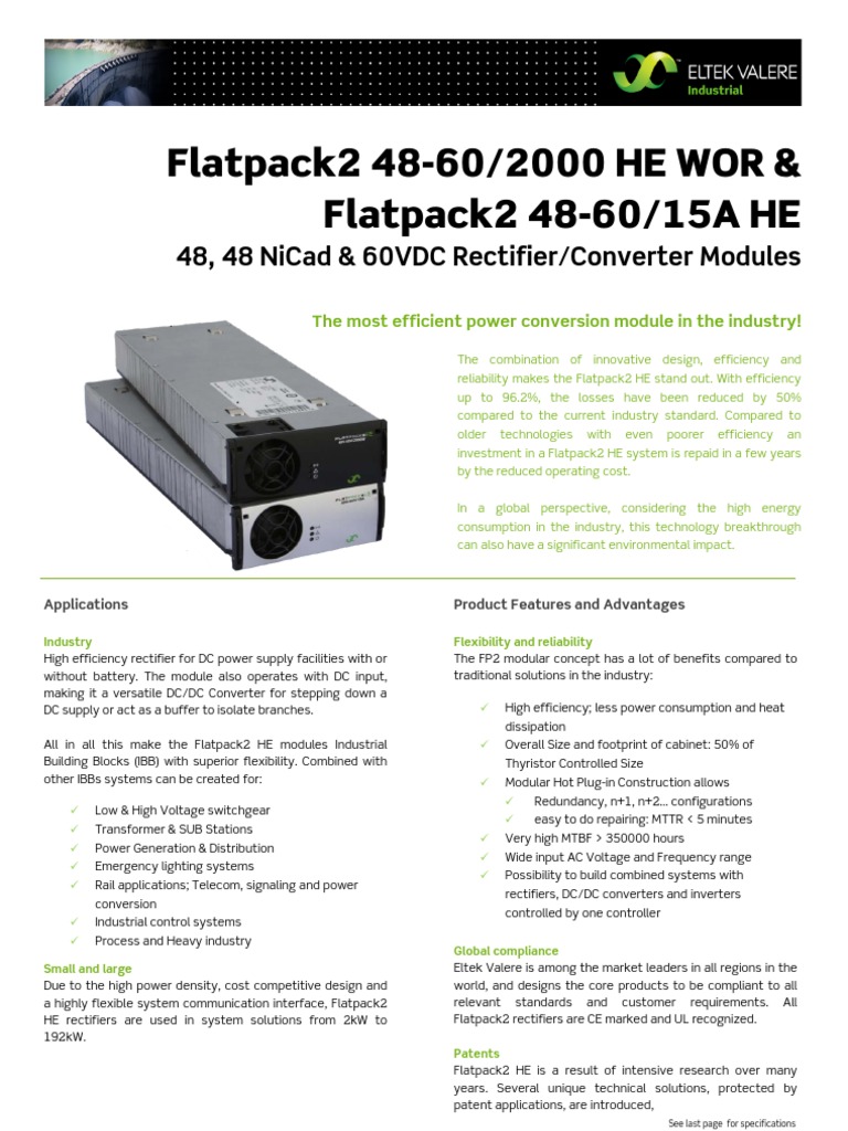 Datasheet Flatpack2 48-60-2000 HE | PDF | Rectifier | Direct Current