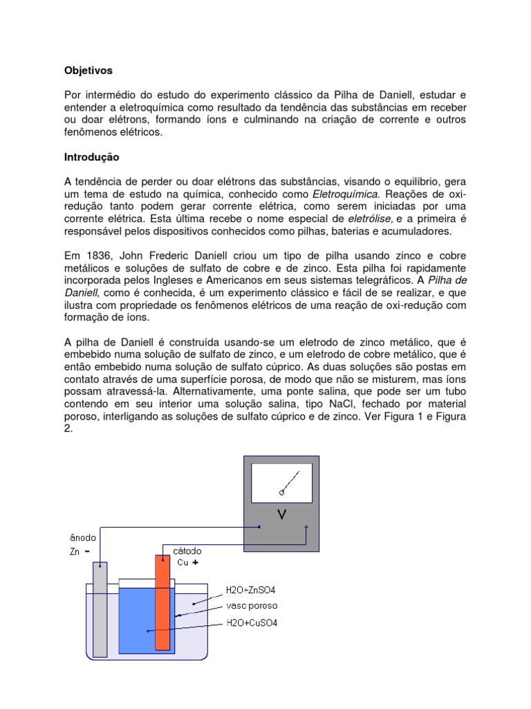 Trabalho 1 Pilha de Daniell | PDF | Eletrodo | Elétron