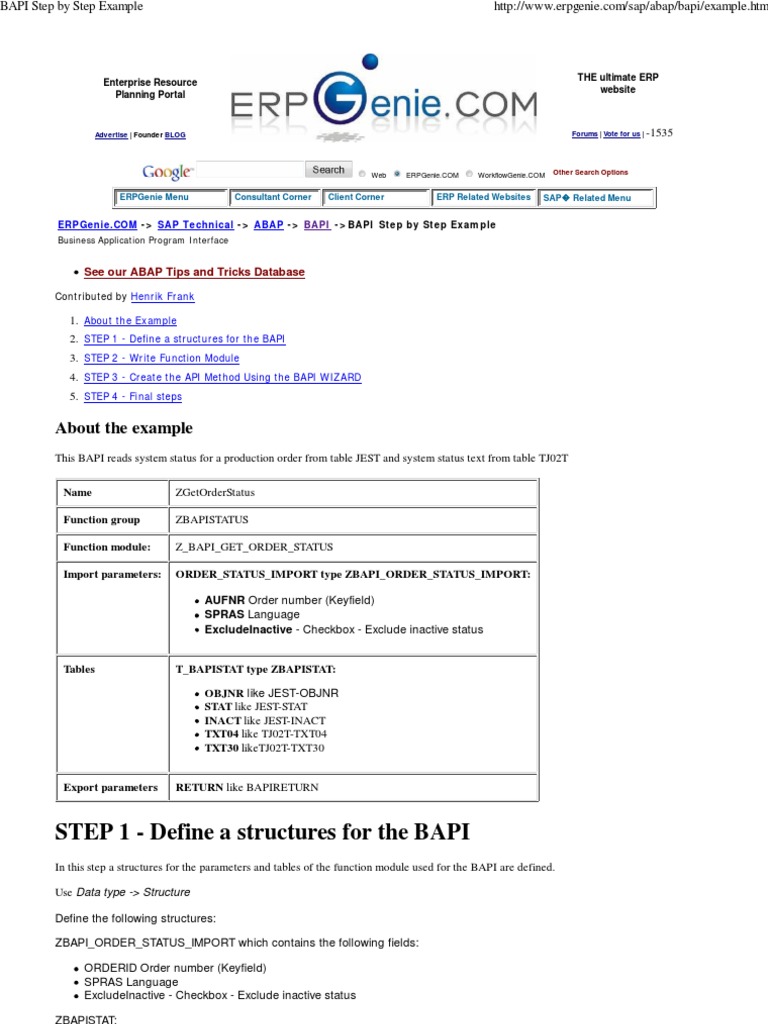 BAPI Step by Step Example | PDF