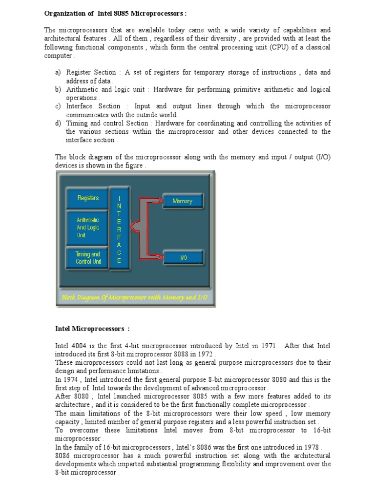 Organization of Intel 8085 Microprocessors: Key Components and ...
