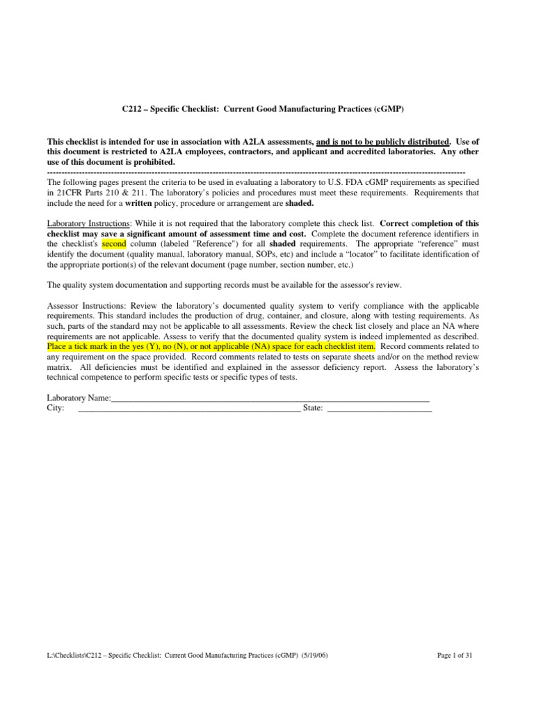 GMP Checklist 21 CFR Parts 210 211 | PDF | Packaging And Labeling ...