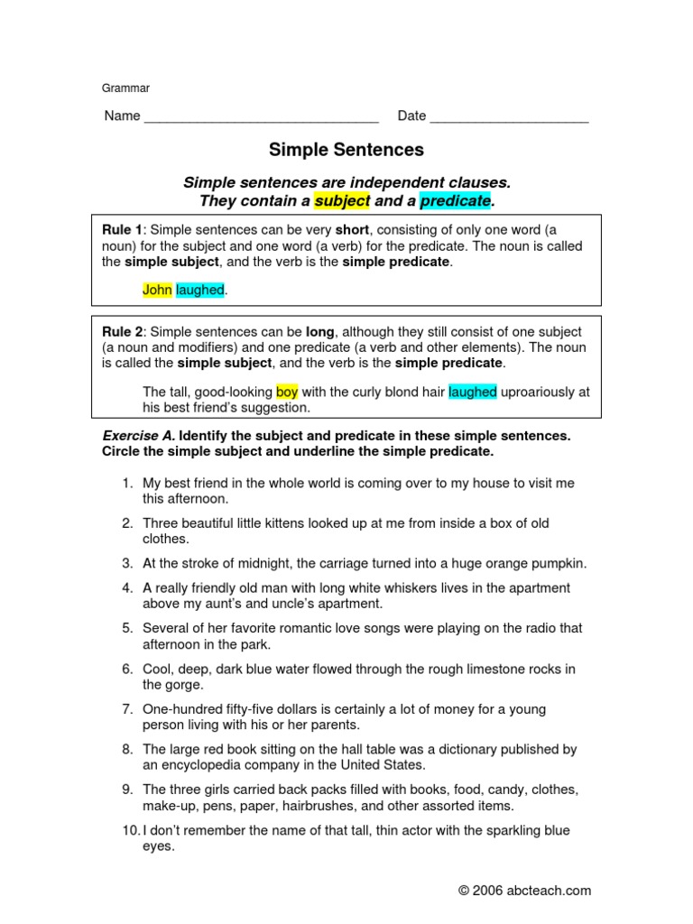 Simple Sentences Exercises | PDF