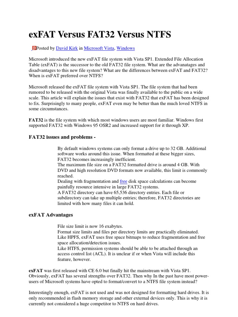 A Comparison of the exFAT, FAT32, and NTFS File Systems: Strengths ...