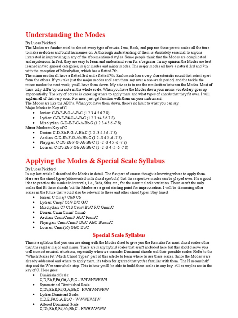 Understanding The Modes | PDF | Mode (Music) | Chord (Music)