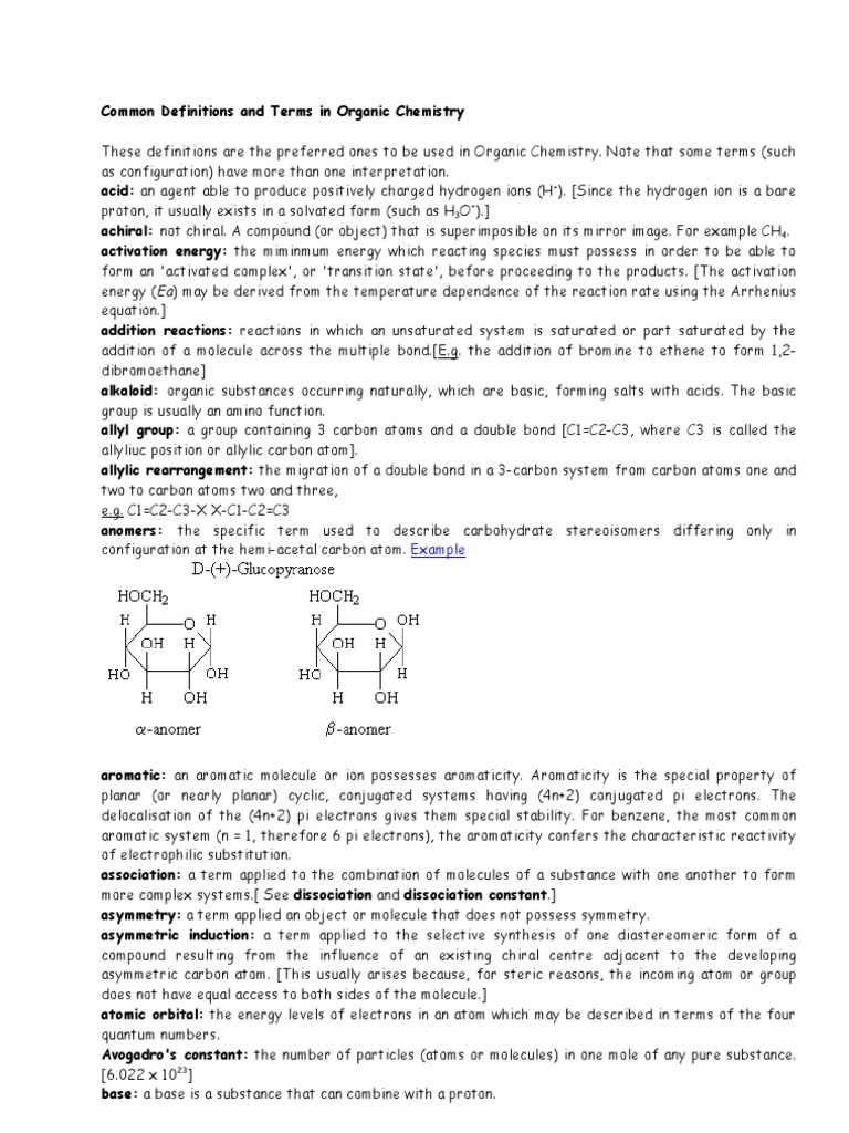Common Definitions and Terms in Organic Chemistry | PDF | Chemical ...