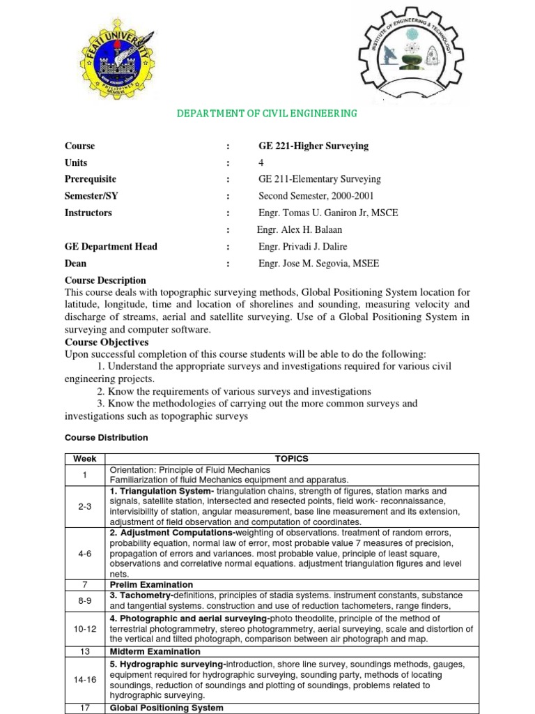 GE 221: Higher Surveying Course Overview | PDF | Surveying | Global ...