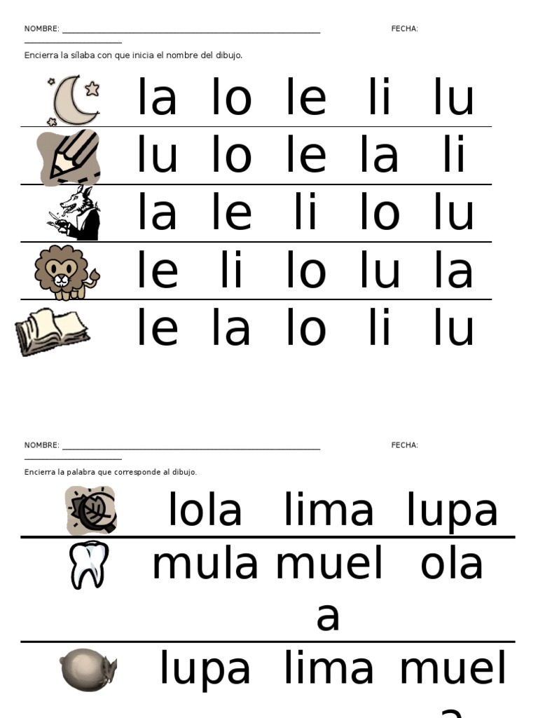 Actividades De Sílabas Con La Letra L Pdf