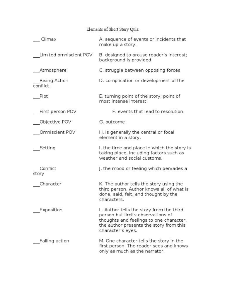 Short Story Elements Quiz Guide | PDF | General Fiction