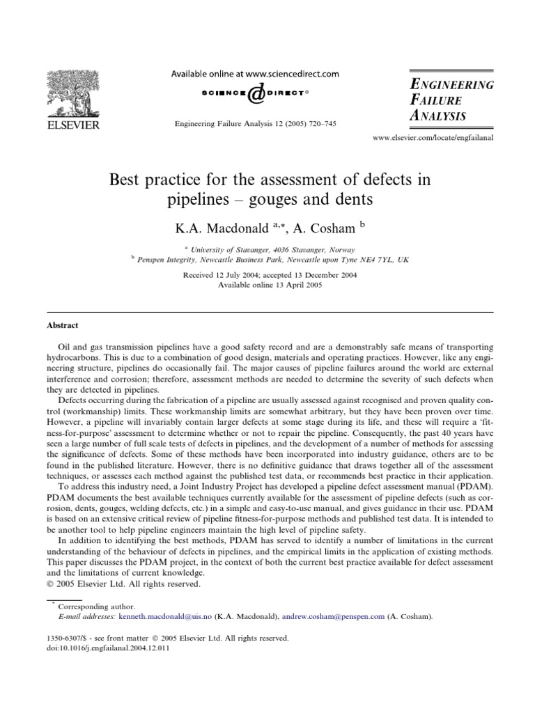 Best Practice For The Assessment of Defects in Dents and Gouges PDF ...