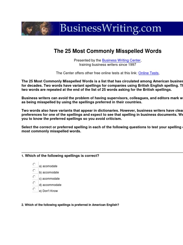 The 25 Most Commonly Misspelled Words | PDF | Spelling | Language Mechanics