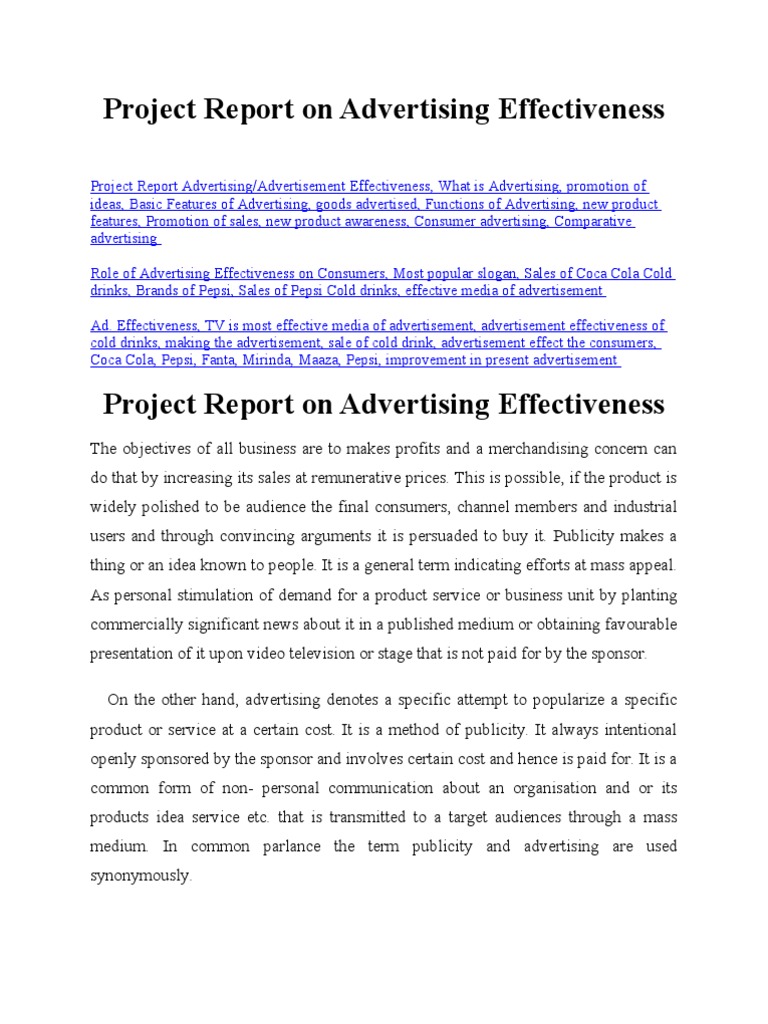 Project Report on Advertising Effectiveness | Advertising | Sales