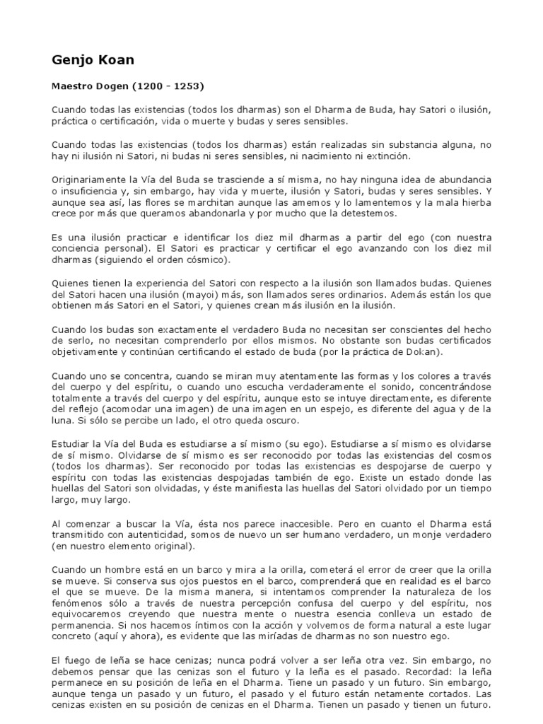 Genjo Koan - Maestro Dogen | PDF | Comprensión | Pescado