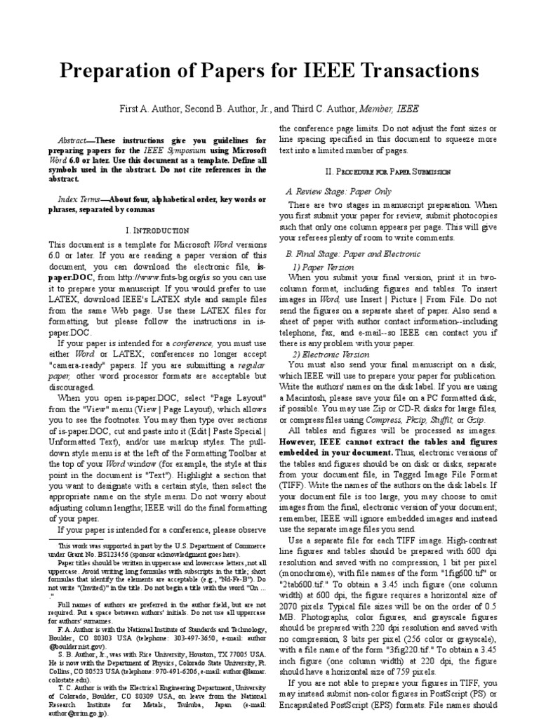 Preparation of Papers For IEEE Transactions: First A. Author, Second B ...