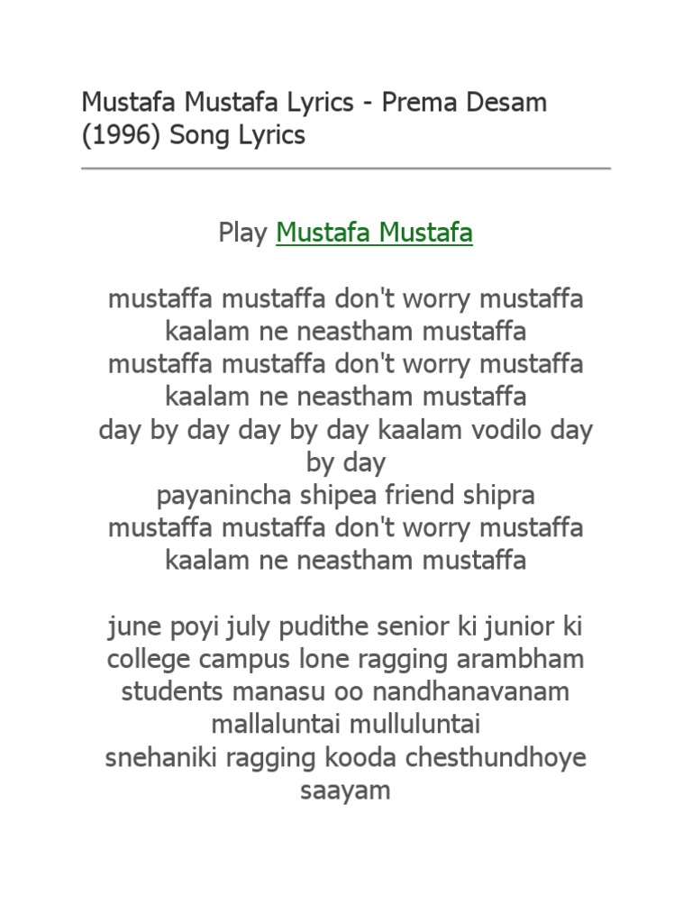 Mustafa Mustafa Lyrics | PDF