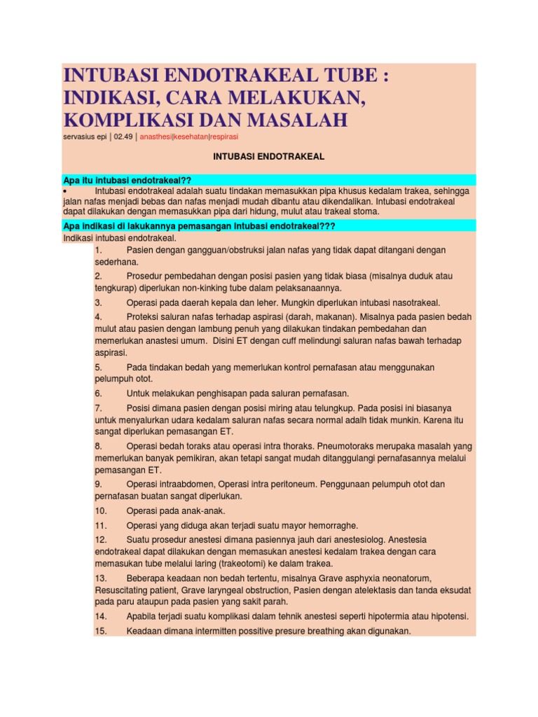Intubasi Endotrakeal Tube | PDF
