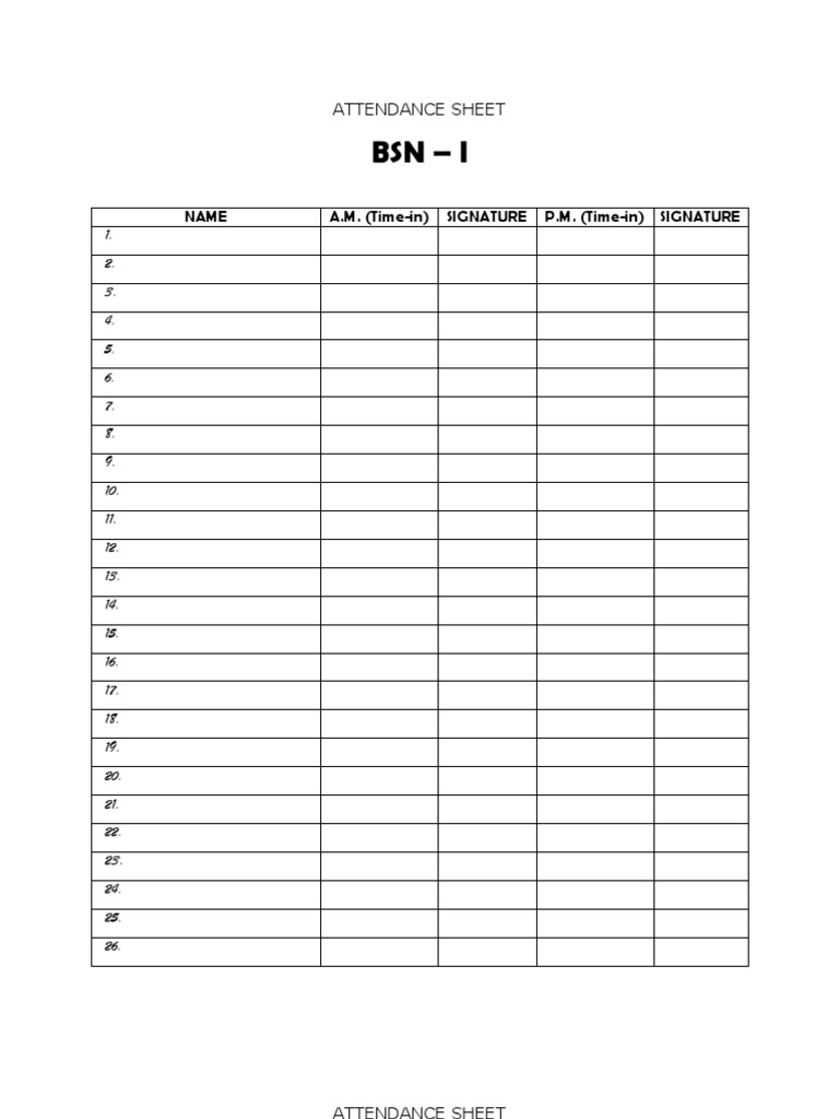 BSN Attendance Sheets Template | PDF | Sports & Recreation | Science ...