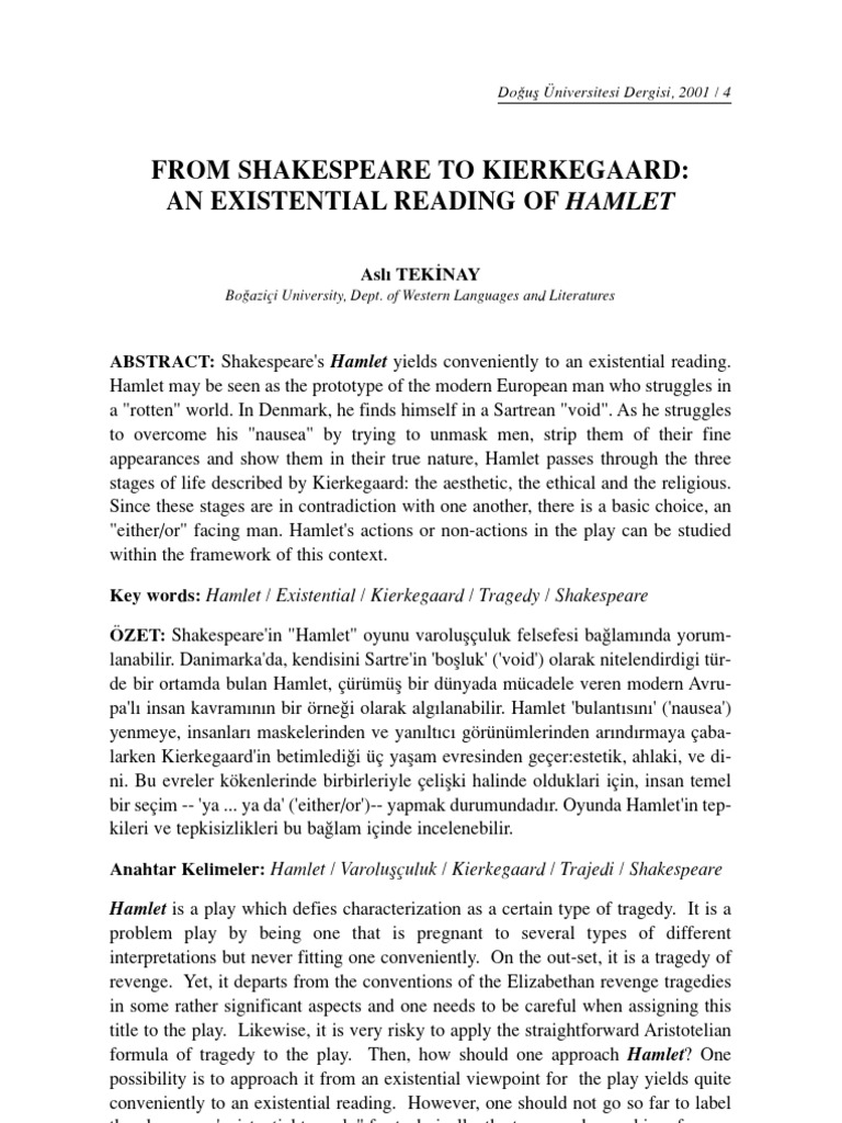 Existential Reading of Hamlet | PDF | Hamlet | Existentialism