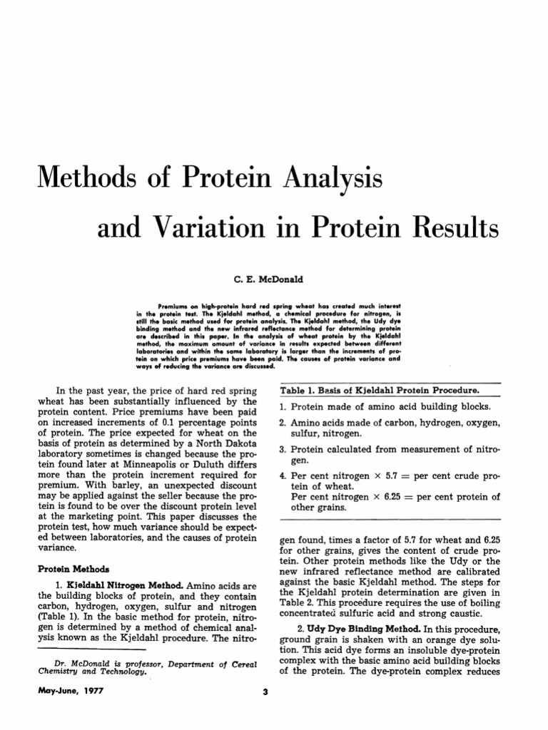 Methods of Protein Analysis | PDF | Standard Deviation | Wheat