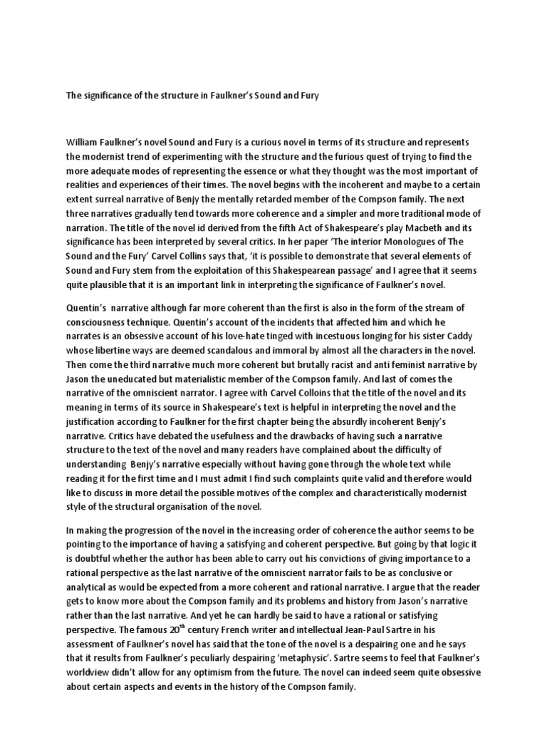 Faulkner Sound and Fury | PDF | Narration | Narrative