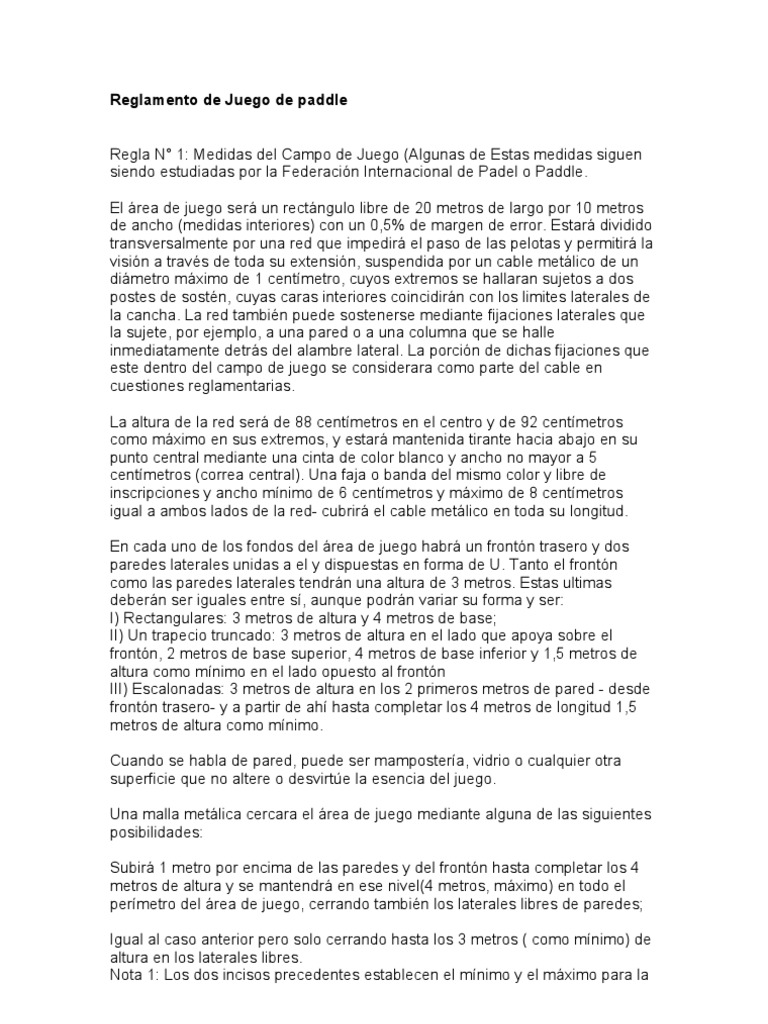 Reglamento de Juego de Paddle | PDF | Reglas y regulaciones deportivas ...