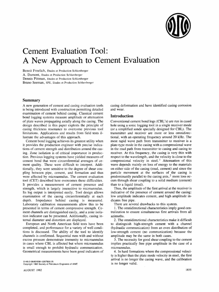 Cement Evaluation Tool: A New Approach To Cement Evaluation | PDF ...
